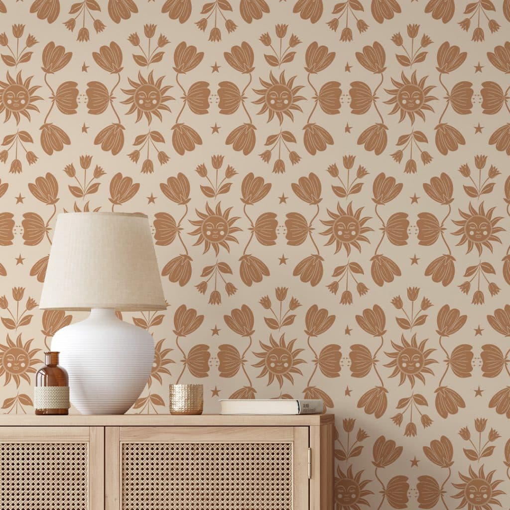 Behang Farm Tales in beige met cowboys op een boerderij